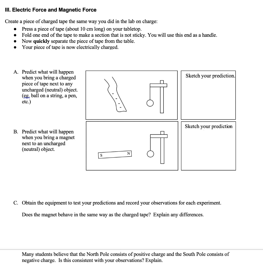 iii electric force and magnetic force create a piece of charged tape ...