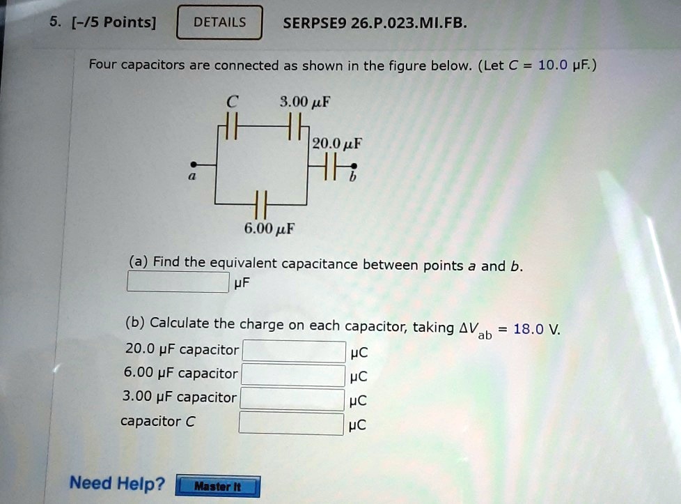 SOLVED: Four capacitors are connected as shown in the figure below: (Let C = 10.0 Î¼F) 3.00 Î¼F ...