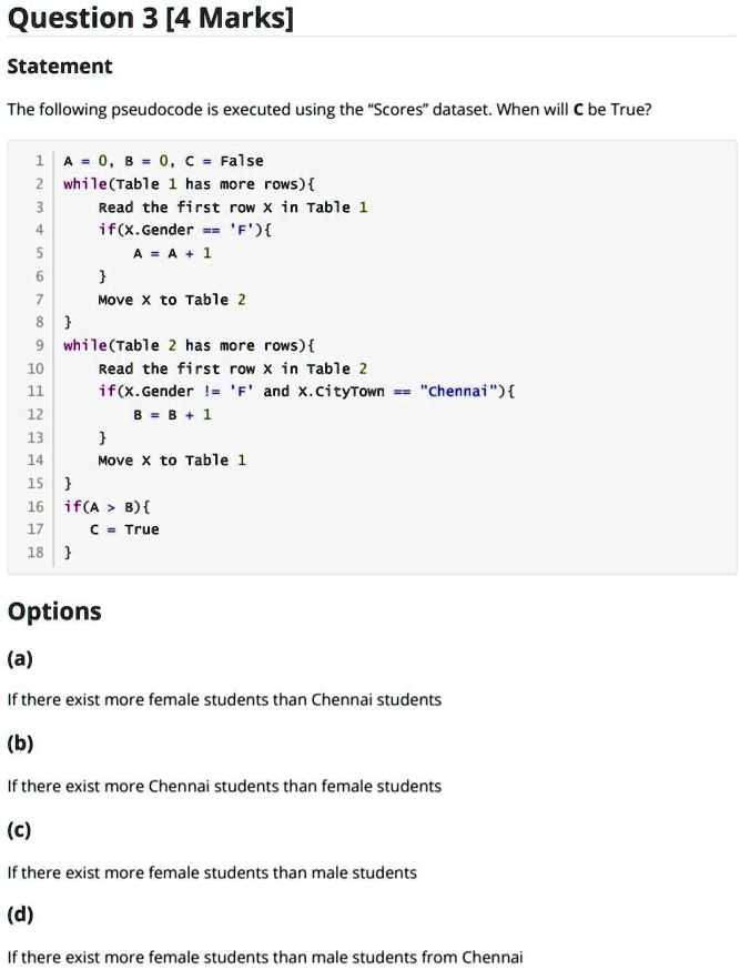 Question 3 [4 Marks] Statement The Following Pseudocode Is Executed