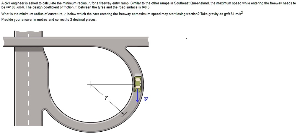 SOLVED: A civil engineer is asked to calculate the minimum radius, r ...