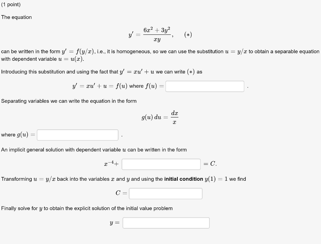 SOLVED: The equation 612 + 3y^2 y' IV can be written in the form y' = f(y/x), i.e., it is ...