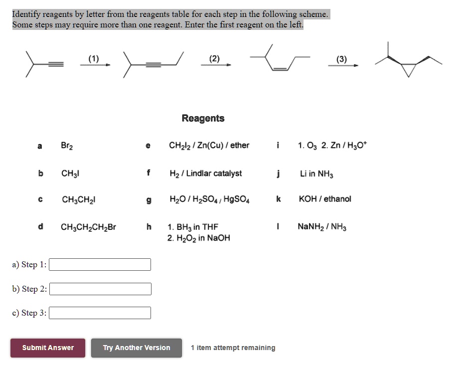 SOLVED: Identify reagents by letter from the reagents table for each ...