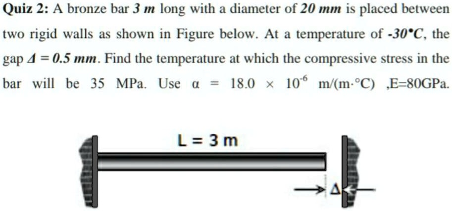 quiz 2 a bronze bar 3 m long with a diameter of 20 mm is placed between ...