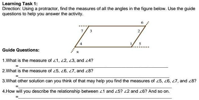 Learning Task 1: Direction: Using a protractor, find the measures of ...