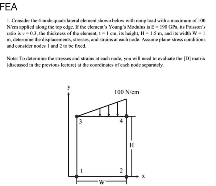 FEA 1. Consider the 4-node quadrilateral element shown below with ramp ...