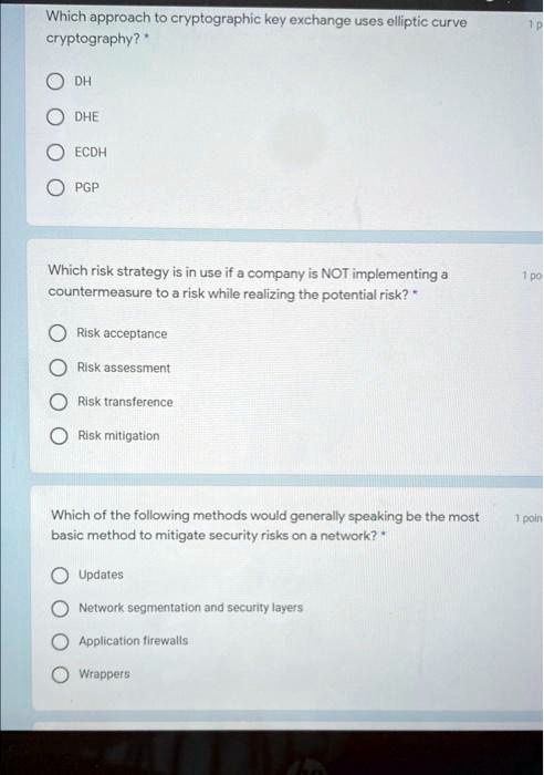 SOLVED: Which approach to cryptographic key exchange uses elliptic ...