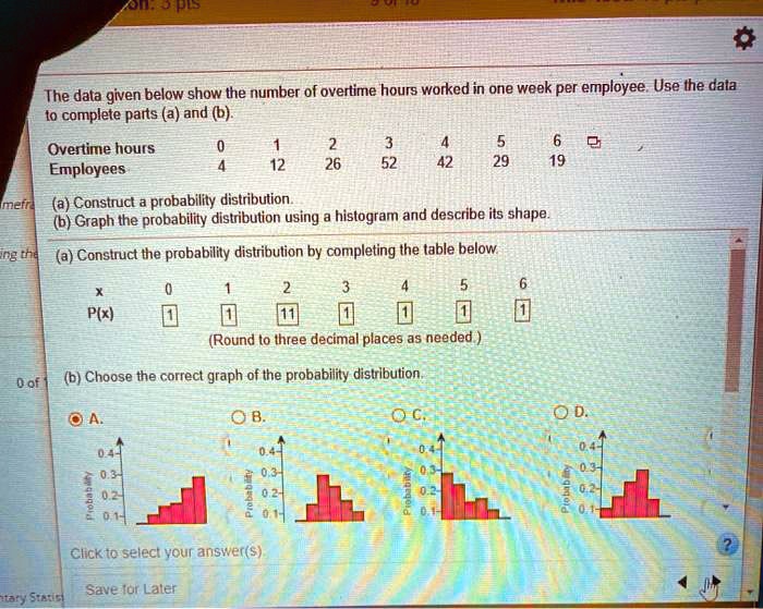 SOLVED: The data given below show the number of overtime hours worked in one week per employee ...