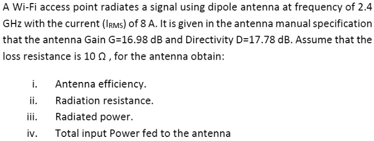 SOLVED: A Wi-Fi access point radiates a signal using a dipole antenna ...