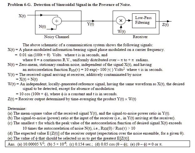 SOLVED: Problem 6-G. Detection of Sinusoidal Signal in the Presence of Noise I(t) - Low-Pass ...