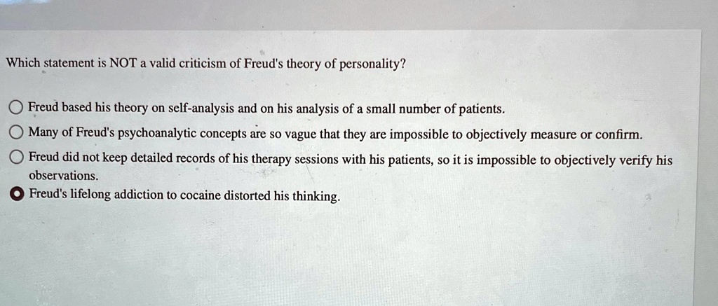 SOLVED: Which statement is NOT a valid criticism of Freud's theory of ...