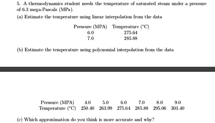 a thermodynamics student needls the temperature of saturated steam under pressure of 63 mega ...