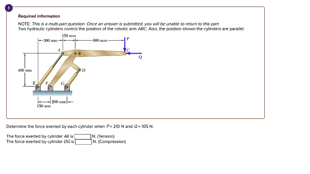 SOLVED: Two hydraulic cylinders control the position of the robotic arm ABC. Also, the position ...