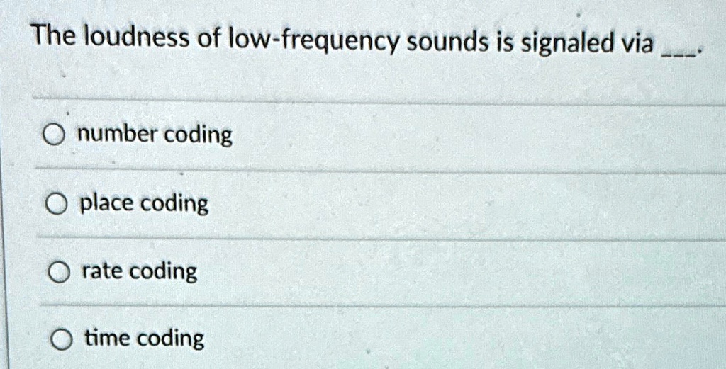 The loudness of low-frequency sounds is signaled via: - number coding ...