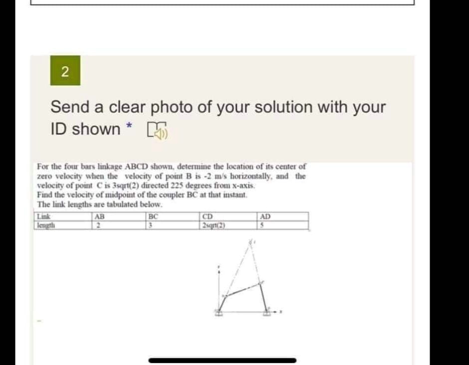 SOLVED: Send a clear photo of your solution with your ID shown*[ For the four-bar linkage ABCD ...