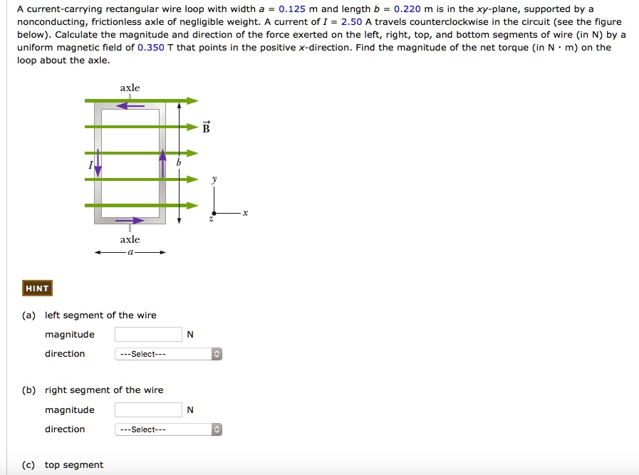 SOLVED: A current-carrying rectangular wire loop with a width of 0.125 ...