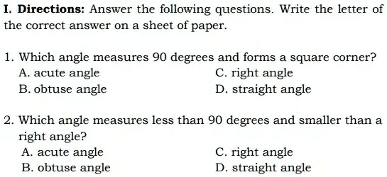 SOLVED: Directions: Answer the following questions. Write the letter of ...