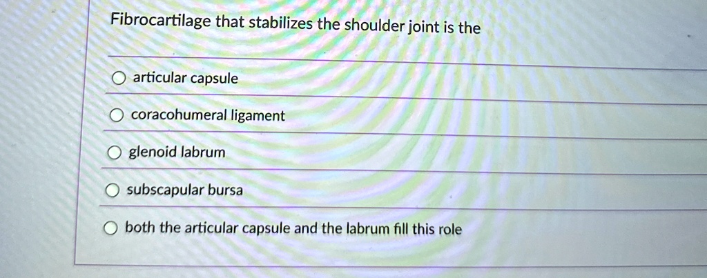 Fibrocartilage that stabilizes the shoulder joint is the articular ...