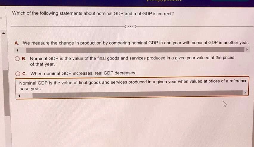 SOLVED: Which of the following statements about nominal GDP and real ...