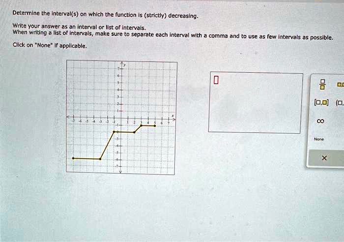 SOLVED: Determine the interval(s) on which the function is (strictly) decreasing. Write your ...
