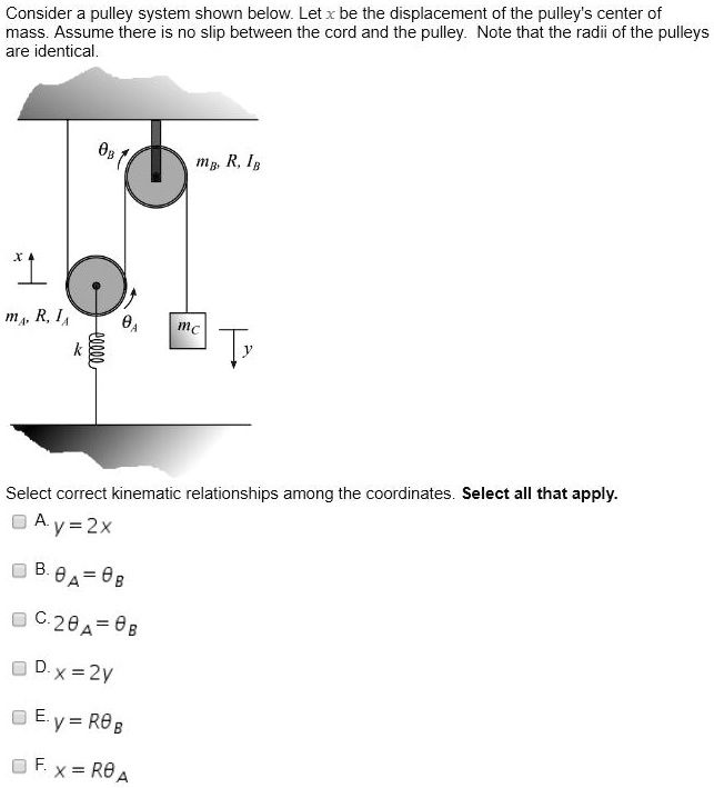 consider a pulley system shown belowletx be the displacement of the ...