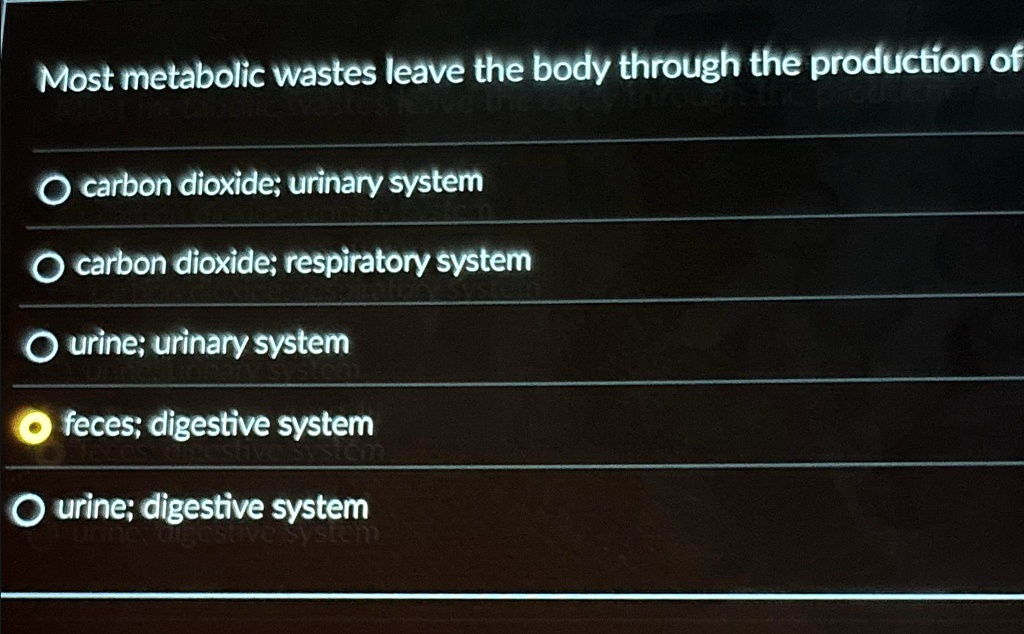 Most metabolic wastes leave the body through the production of carbon ...