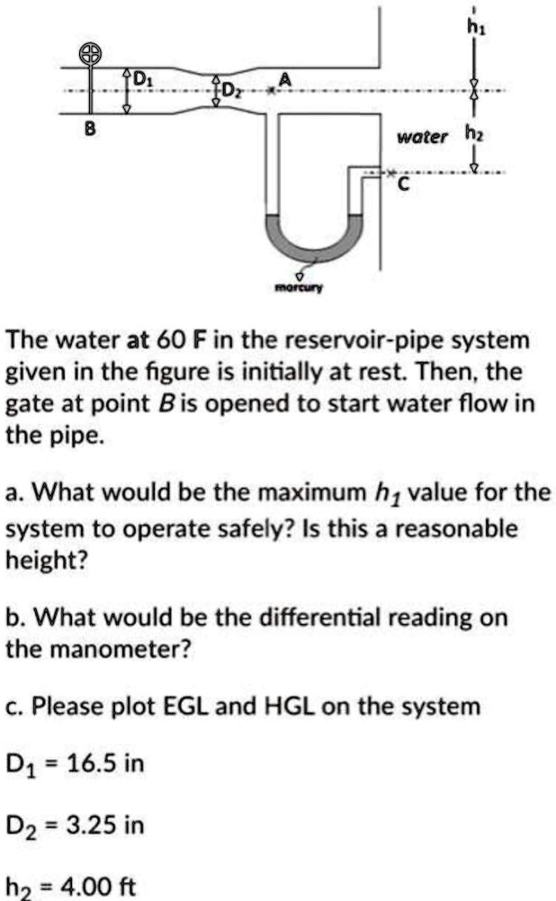 SOLVED: @Dr water hz momn The water at 60 F in the reservoir-pipe ...