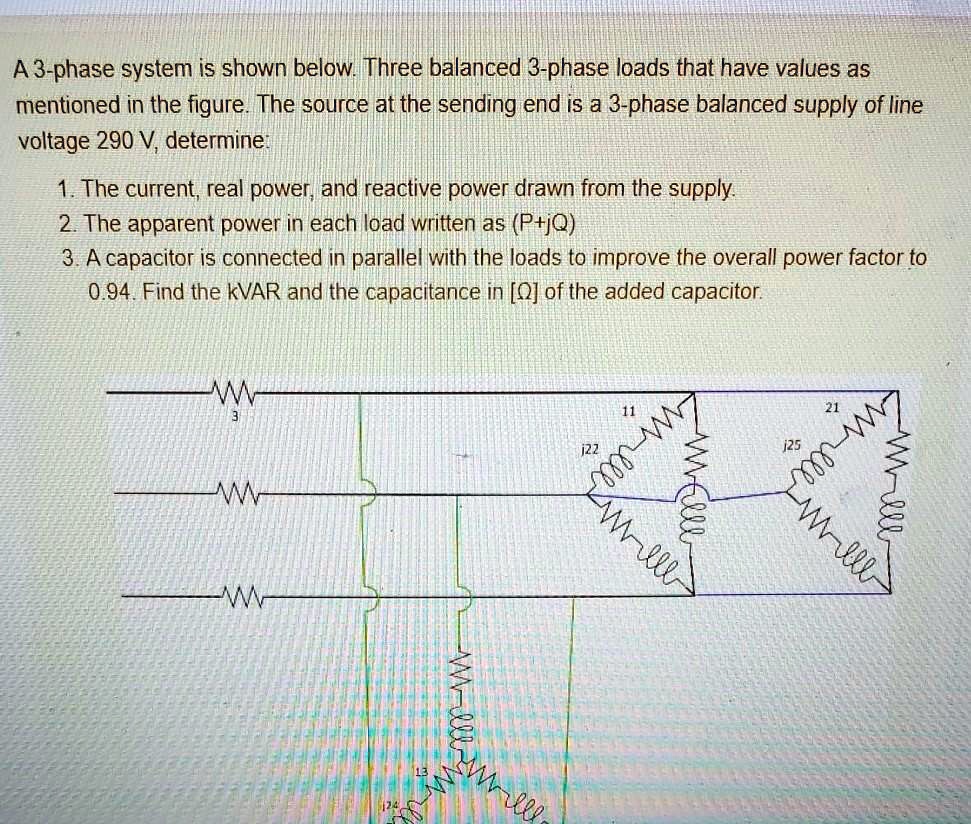 A 3-phase system is shown below. Three balanced 3-phase loads are ...