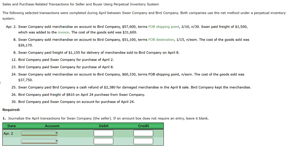 SOLVED: Sales and Purchase-Related Transactions for Seller and Buyer ...