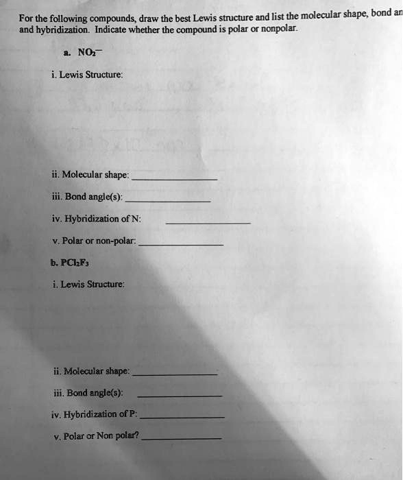 Solved For The Following Compounds Draw The Best Lewis Structure And