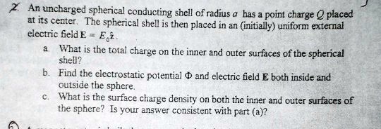 SOLVED: uncharged spherical conducting shell of radius has point charge ...