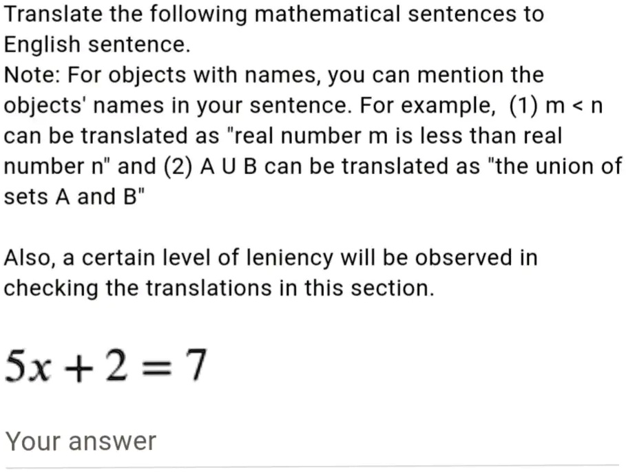 Translate the following mathematical sentences to English sentence. Note: For objects with names ...