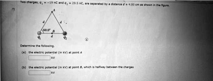 SOLVED: Two charges, q1 = -19 nC and q2 = 29.5 nC, are separated by a ...
