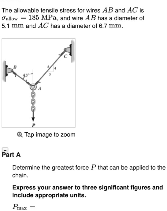 SOLVED: The allowable tensile stress for wires AB and AC is allow = 185 ...