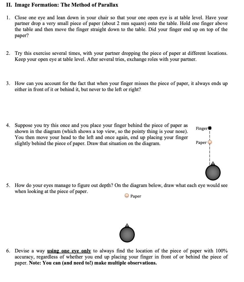 ii image formation the method of parallax close one eye and lean down ...