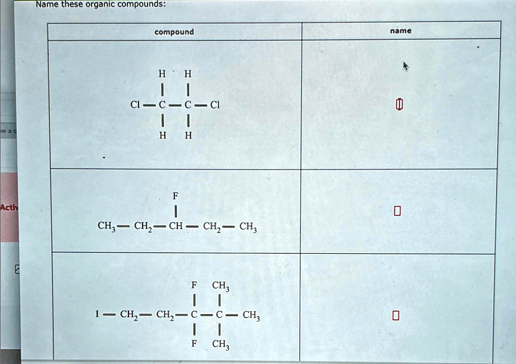 SOLVED: Name these organic compounds: Compound 1: CH3-CH2-CH2-CH2-CH3 Compound 2: CH3-CH2-CH2 ...
