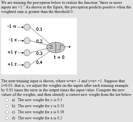 [GET ANSWER] we are training the perceptron below to realize the ...