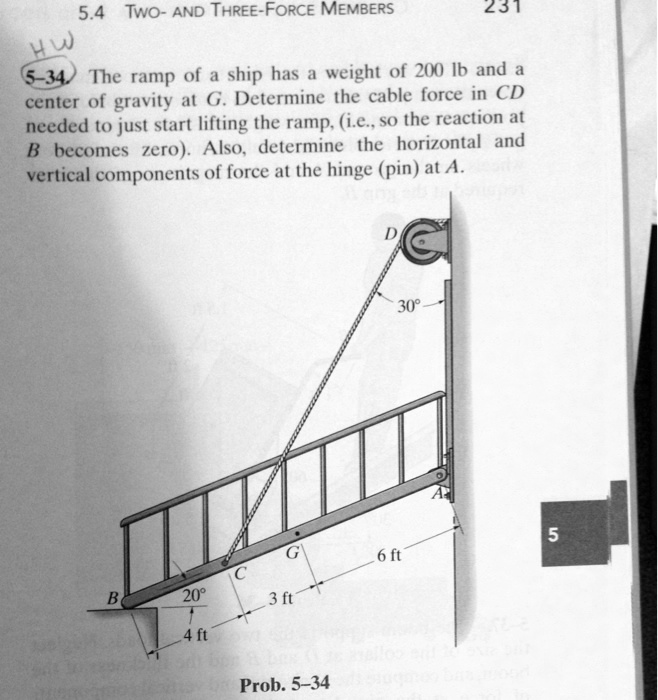 [GET ANSWER] HW 5.4 TWO-AND THREE-FORCE MEMBERS 231 5-34 The ramp of a ...