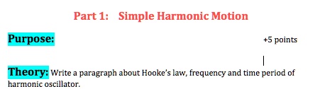 Part 1: Simple Harmonic Motion Purpose: +5 points Theory: Write a ...