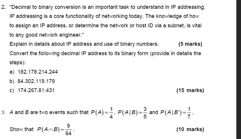 2. "Decimal to binary conversion is an important task to understand in IP addressing. IP ...
