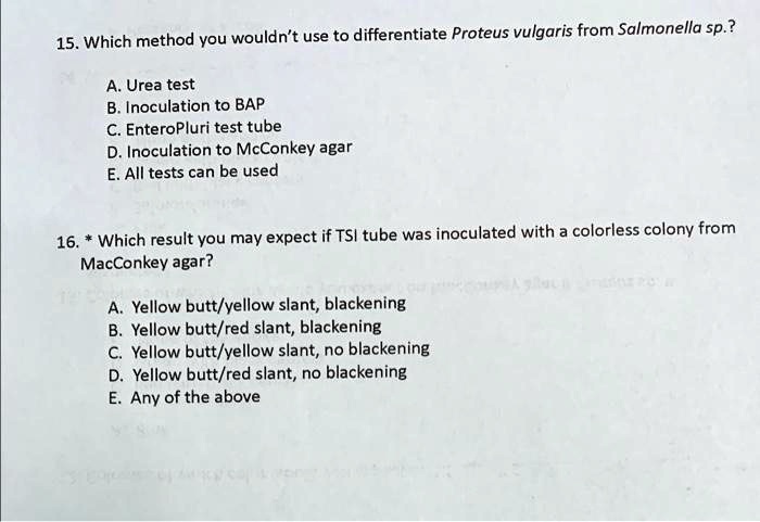 SOLVED: 15. Which method would you not use to differentiate Proteus ...