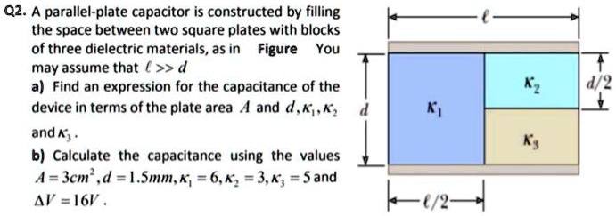 SOLVED: Q2. A parallel-plate capacitor is constructed by filling the space between two square ...