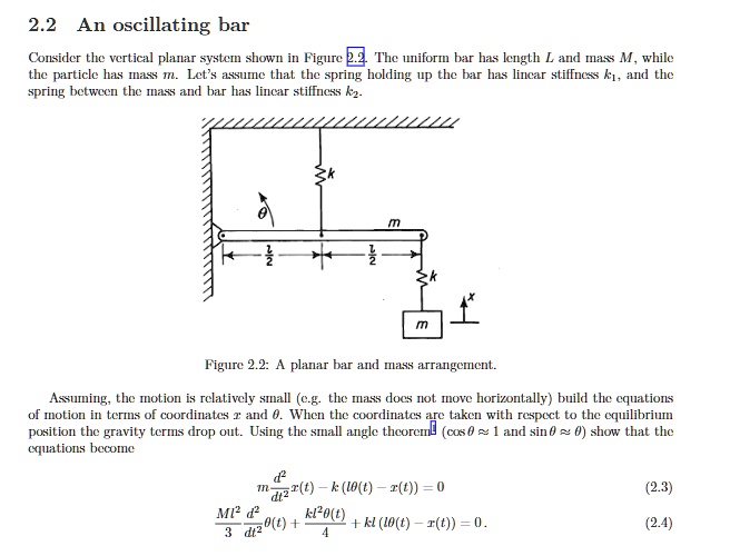 2.2 An oscillating bar Consider the vertical planar system shown in ...