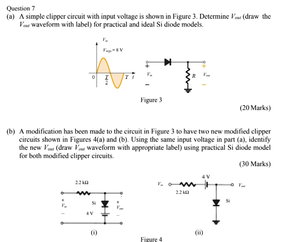 SOLVED: Question 7 (a) A simple clipper circuit with input voltage is shown in Figure 3 ...