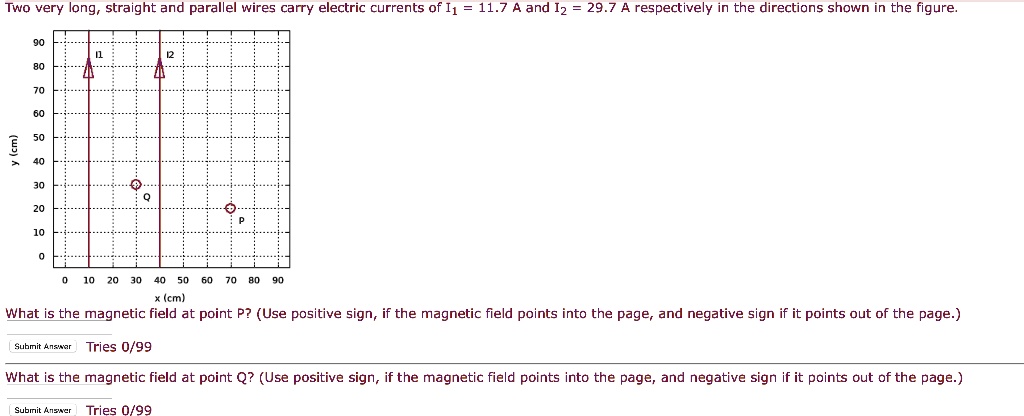 SOLVED: Two very long straight and parallel wires cary electric ...