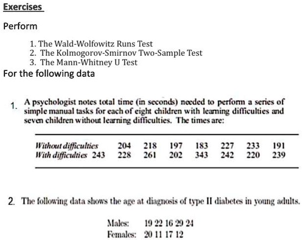 exercises perform the wald wolfowitz runs test 2 the kolmogorov smirnov ...