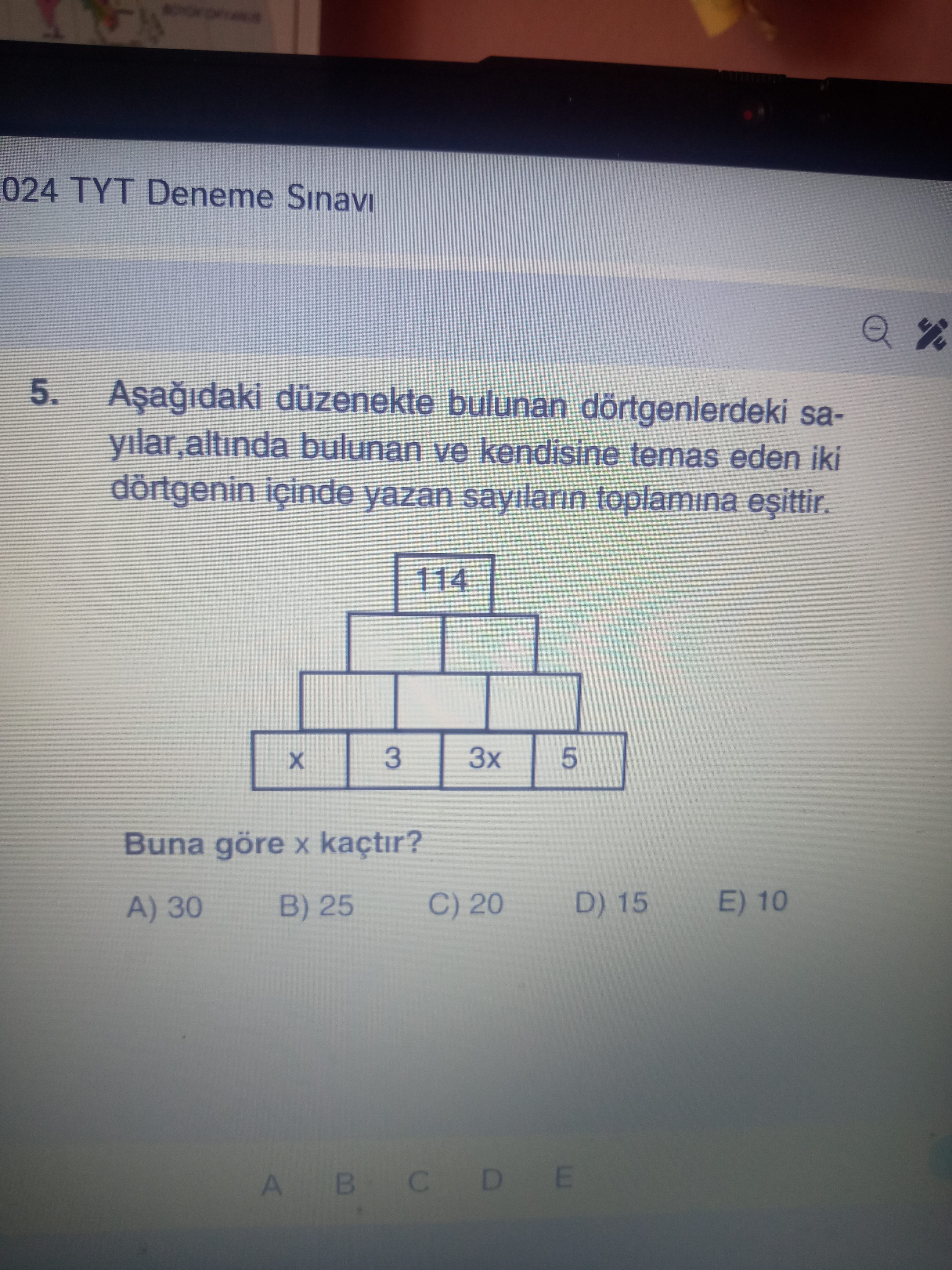 024 TYT Deneme Sinav? 5. A?a??daki düzenekte bulunan dörtgenlerdeki ...