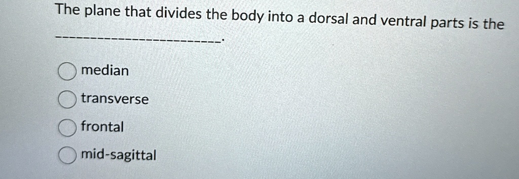 The plane that divides the body into a dorsal and ventral parts is the ...