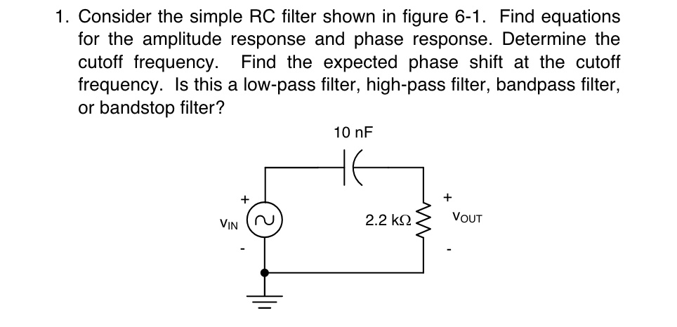 VIDEO solution: 1. Consider the simple RC filter shown in figure 6-1 ...