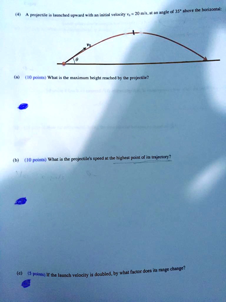 SOLVED: angle of 35" above the horizontal: projectile is launched upward with an initial ...