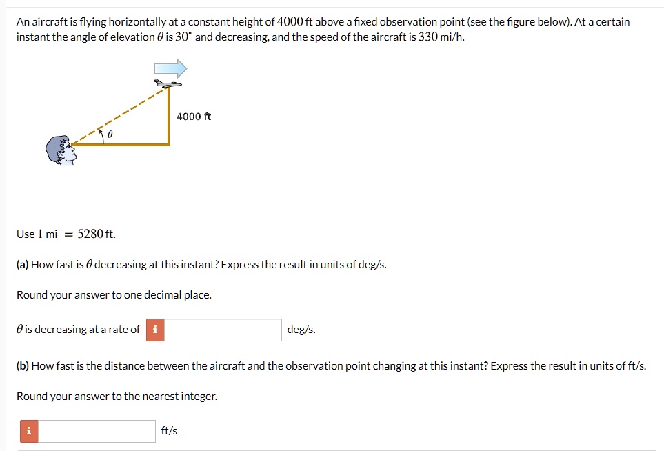 SOLVED: An aircraft is flying horizontally at a constant height of 4000 ...